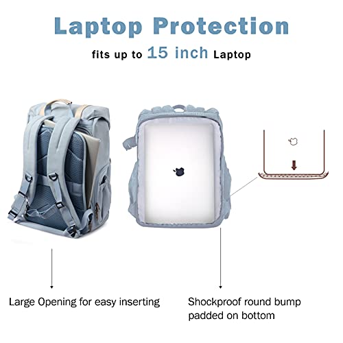 BAGSMART Camera Backpack, DSLR Camera Bag, Waterproof Camera Bag Backpack for Photographers, Fit up to 15" Laptop with Rain Cover and Tripod Holder, Light Blue