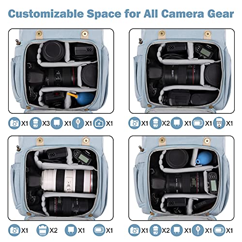 BAGSMART Camera Backpack, DSLR Camera Bag, Waterproof Camera Bag Backpack for Photographers, Fit up to 15" Laptop with Rain Cover and Tripod Holder, Light Blue