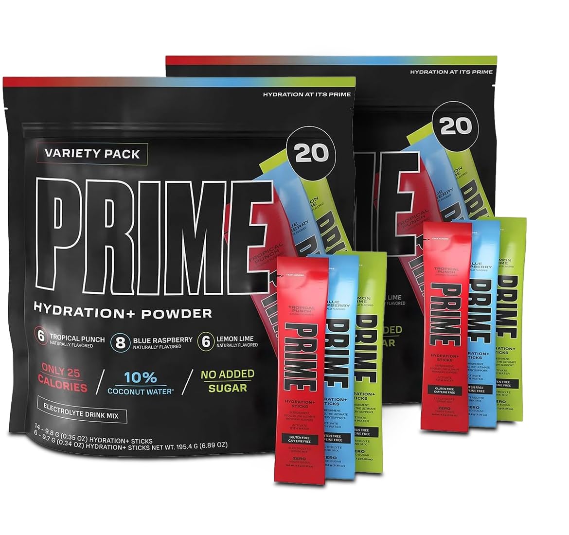 Prime Hydration Electrolyte Powder Mix Sticks Variety | KSI Prime Bundle by Schoolhouse Snacks - (40 Pack)