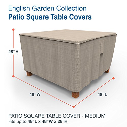 Budge P5A09PM1 English Garden Square Patio Table Cover Heavy Duty and Waterproof, Medium, Two-Tone Tan