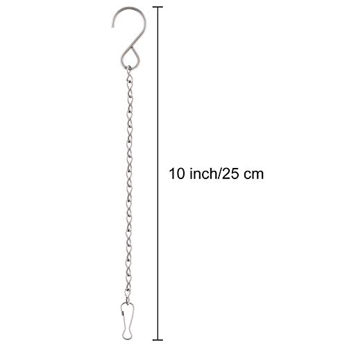 FEPITO 12 Pack Hanging Chains, 10 Inch Hanging Basket Chains, Garden Plant Hangers Metal Chains with Hooks Clips for Bird Feeders, Wind Chimes, Lanterns, Planters, Decorative Ornaments
