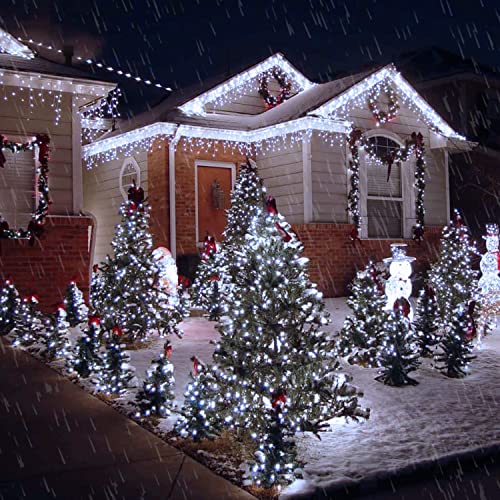 HISHINY LED Icicle Christmas Lights Outdoor,400 Led 32ft 8 Mode Clear Wire Icicle Lights String with 75 Drop,Plug in Extendable Christmas Lights for Garden Decoration, Festival, Holiday(Cool White)