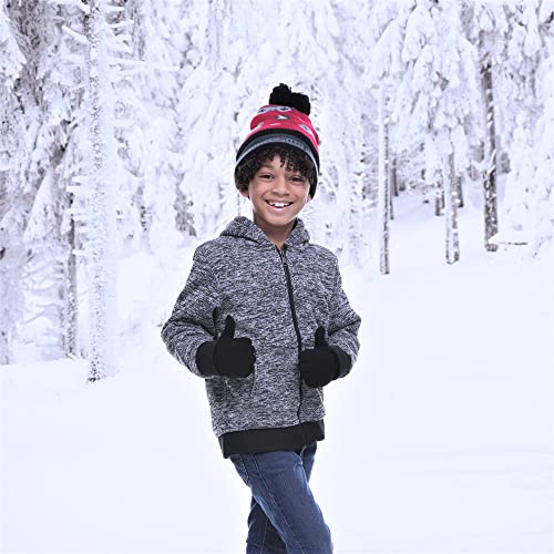 Minus 5° by Polar Wear Boys Winter Game Design Knitted Beanie Hat and Glove Set (2 Piece Set), black/red