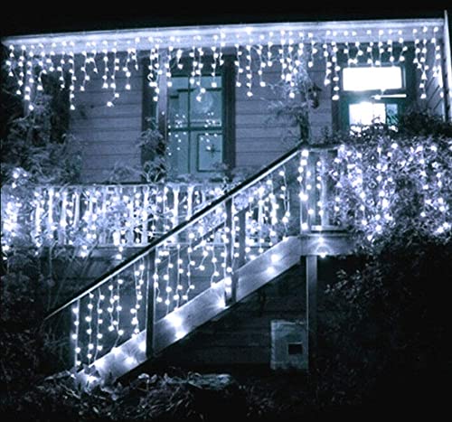 HISHINY LED Icicle Christmas Lights Outdoor,400 Led 32ft 8 Mode Clear Wire Icicle Lights String with 75 Drop,Plug in Extendable Christmas Lights for Garden Decoration, Festival, Holiday(Cool White)