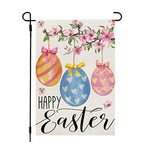 CROWNED BEAUTY Happy Easter Eggs Garden Flag Floral 12x18 Inch Double Sided for Outside Burlap Small Yard Holiday Decoration CF710-12