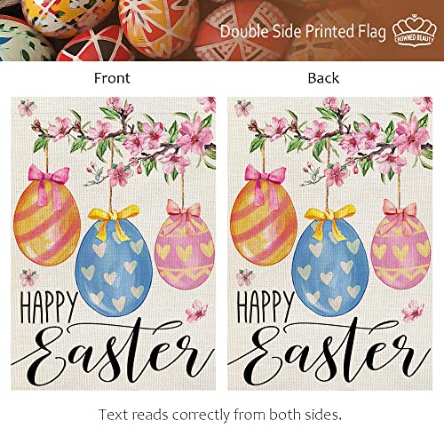 CROWNED BEAUTY Happy Easter Eggs Garden Flag Floral 12x18 Inch Double Sided for Outside Burlap Small Yard Holiday Decoration CF710-12