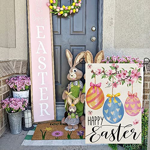 CROWNED BEAUTY Happy Easter Eggs Garden Flag Floral 12x18 Inch Double Sided for Outside Burlap Small Yard Holiday Decoration CF710-12