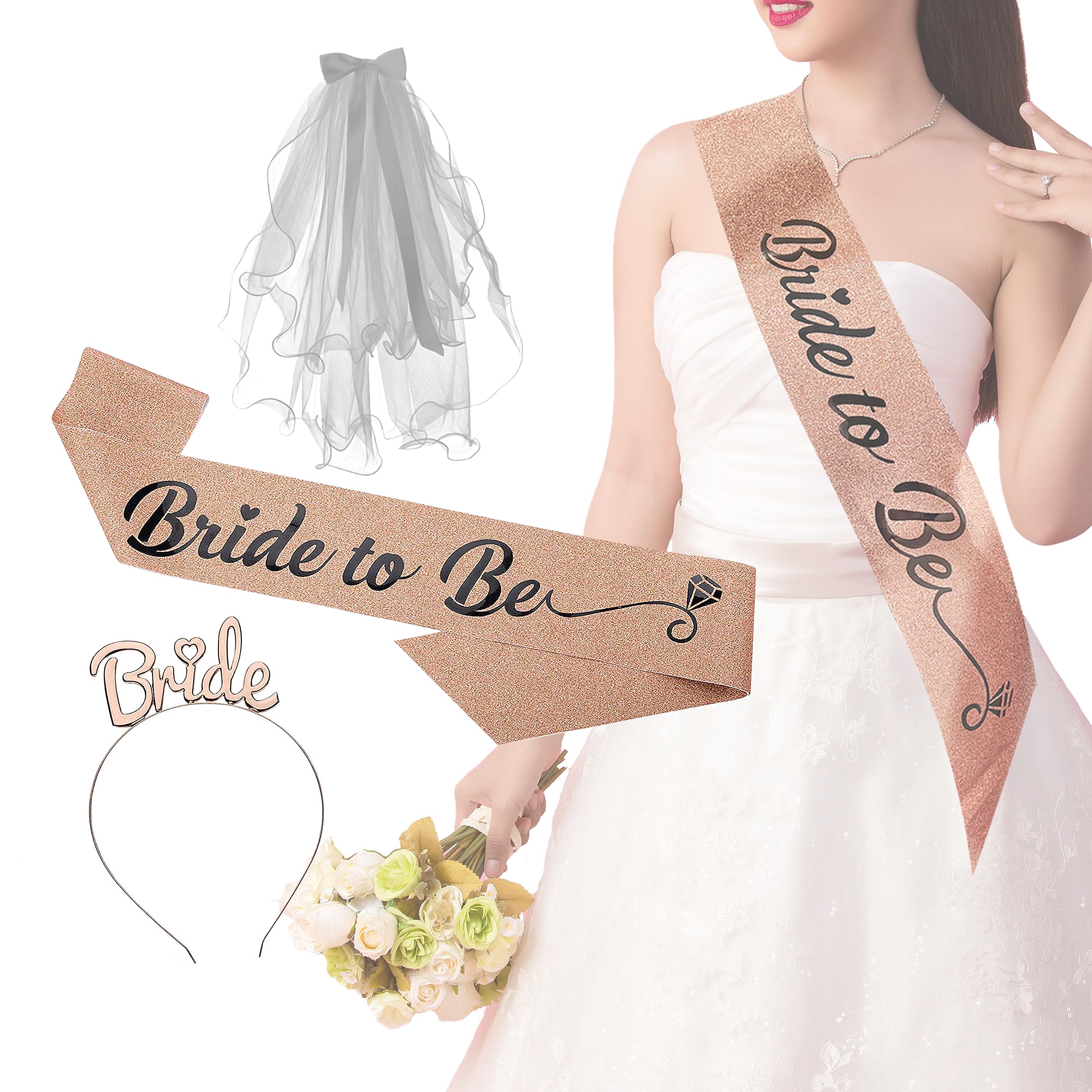 Bachelorette Party Decorations, Bridal Shower Decorations Bride to Be Balloons Rose Gold Bridal Foil Curtain Backdrop (Give Temporary Tattoos)