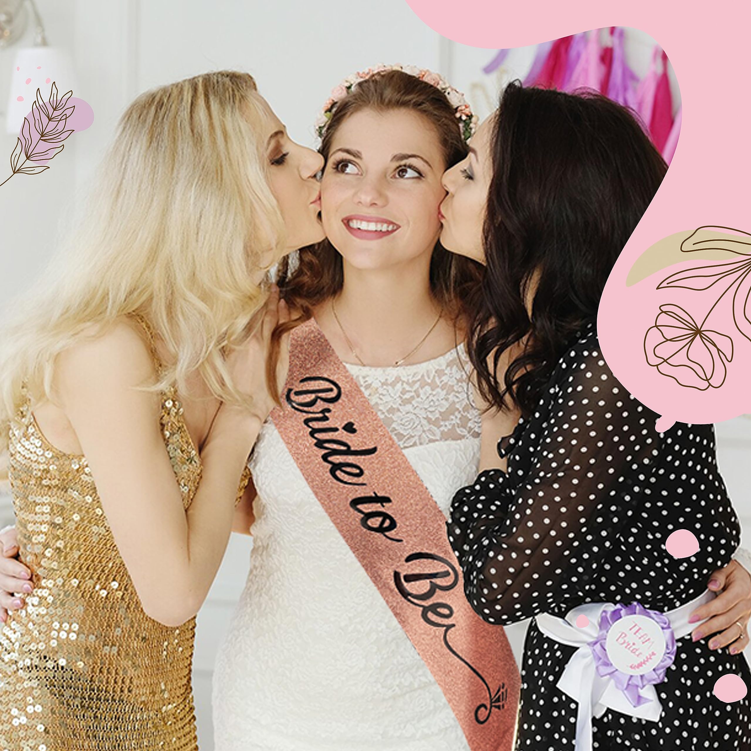 Bachelorette Party Decorations, Bridal Shower Decorations Bride to Be Balloons Rose Gold Bridal Foil Curtain Backdrop (Give Temporary Tattoos)