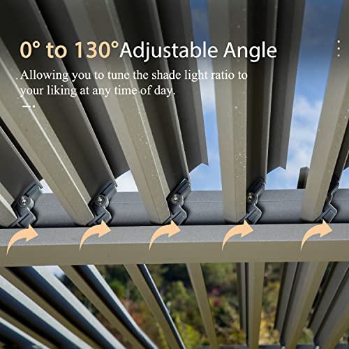 Domi Louvered Pergola 12' × 16', Outdoor Aluminium Pergola with Adjustable Roof, Curtains and Netting, Hardtop Gazebo for Patio, Deck, Garden, Yard, Beach(Gray)