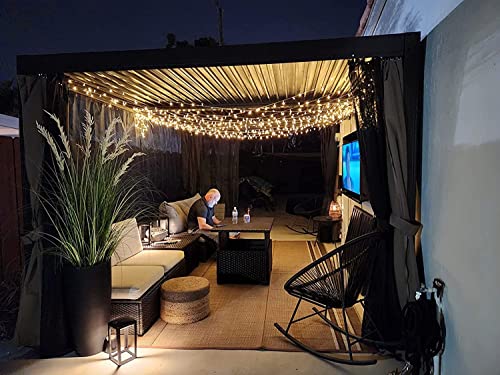 Domi Louvered Pergola 12' × 16', Outdoor Aluminium Pergola with Adjustable Roof, Curtains and Netting, Hardtop Gazebo for Patio, Deck, Garden, Yard, Beach(Gray)