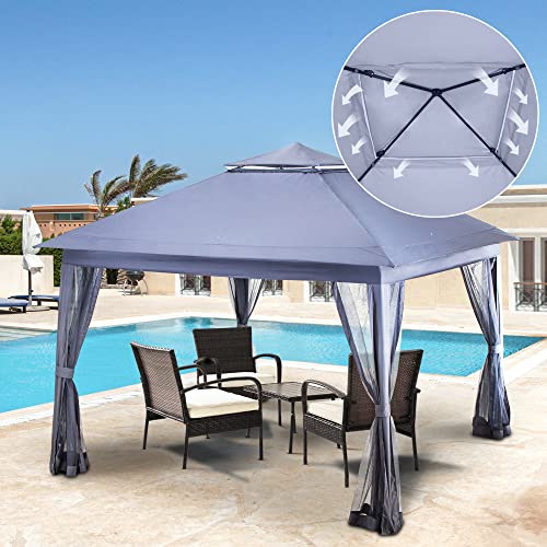 Pamapic 11x11 Outdoor Pop up Gazebo for Patios Canopy for Shade and Rain with Mosquito Netting, Waterproof Soft Top Metal Frame Gazebo for Lawn, Garden, Backyard and Deck (Gray)