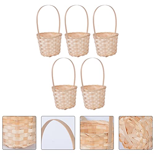 DOITOOL Flower Girl Basket Wicker Baskets Rattan Basket with Handle 5pcs- Rustic Flower Girl Baskets for Weddings- Small Wicker Storage Basket for Eggs Candy Fruit for Home Garden Decor Wooden