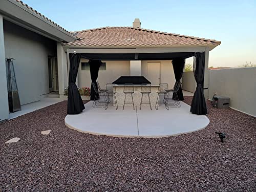 Domi Louvered Pergola 12' × 16', Outdoor Aluminium Pergola with Adjustable Roof, Curtains and Netting, Hardtop Gazebo for Patio, Deck, Garden, Yard, Beach(Gray)