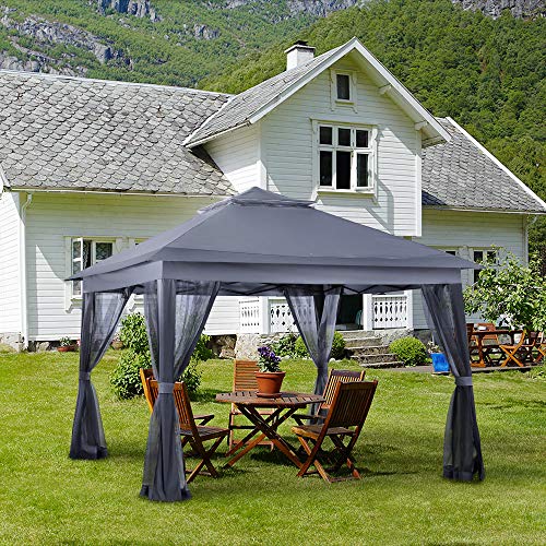 Pamapic 11x11 Outdoor Pop up Gazebo for Patios Canopy for Shade and Rain with Mosquito Netting, Waterproof Soft Top Metal Frame Gazebo for Lawn, Garden, Backyard and Deck (Gray)