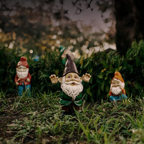 Solar Powered LED Garden Gnome w/ Creepy Light-up Glowing Red Eyes, 11" Tall, Weather Resistant, Meet Figglethorpe The Fire-Eyed Gnome