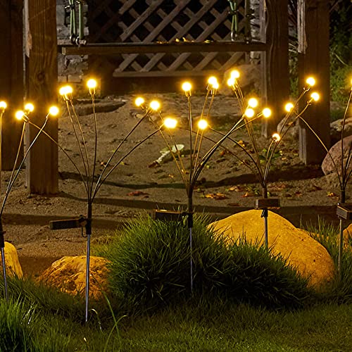 2 Packs Solar Lights Outdoor Waterproof, 20LED Solar Firefly Lights Waterproof, Solar Garden Lights, Swaying When Wind Blows, Path Landscape Outdoor Decorative Lights(Warm)
