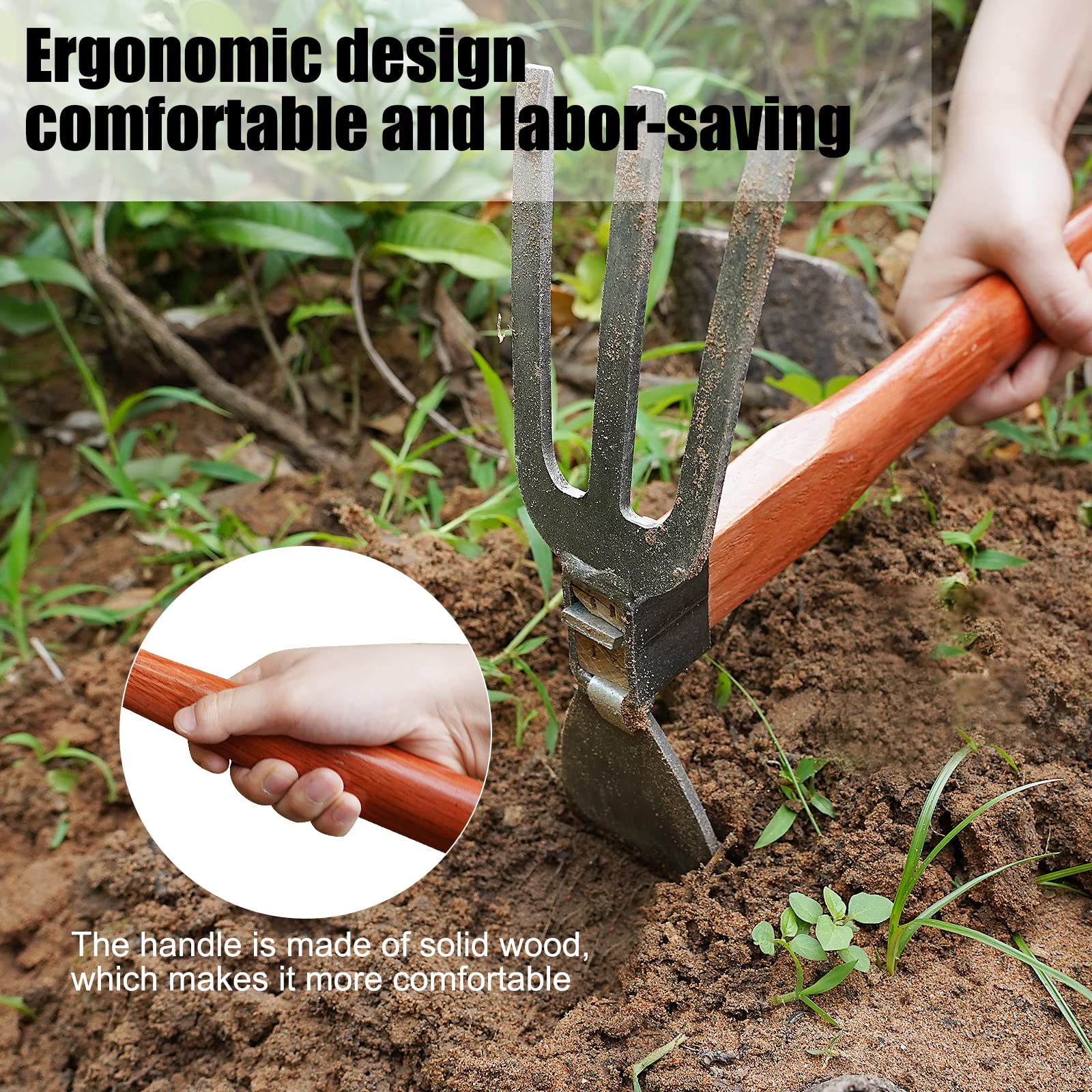 MOONTERGEER Hoe Garden Tools Cultivator Hand Digger Tiller Short Handle for Gardening loosening Soil Weeding Digging 15 in