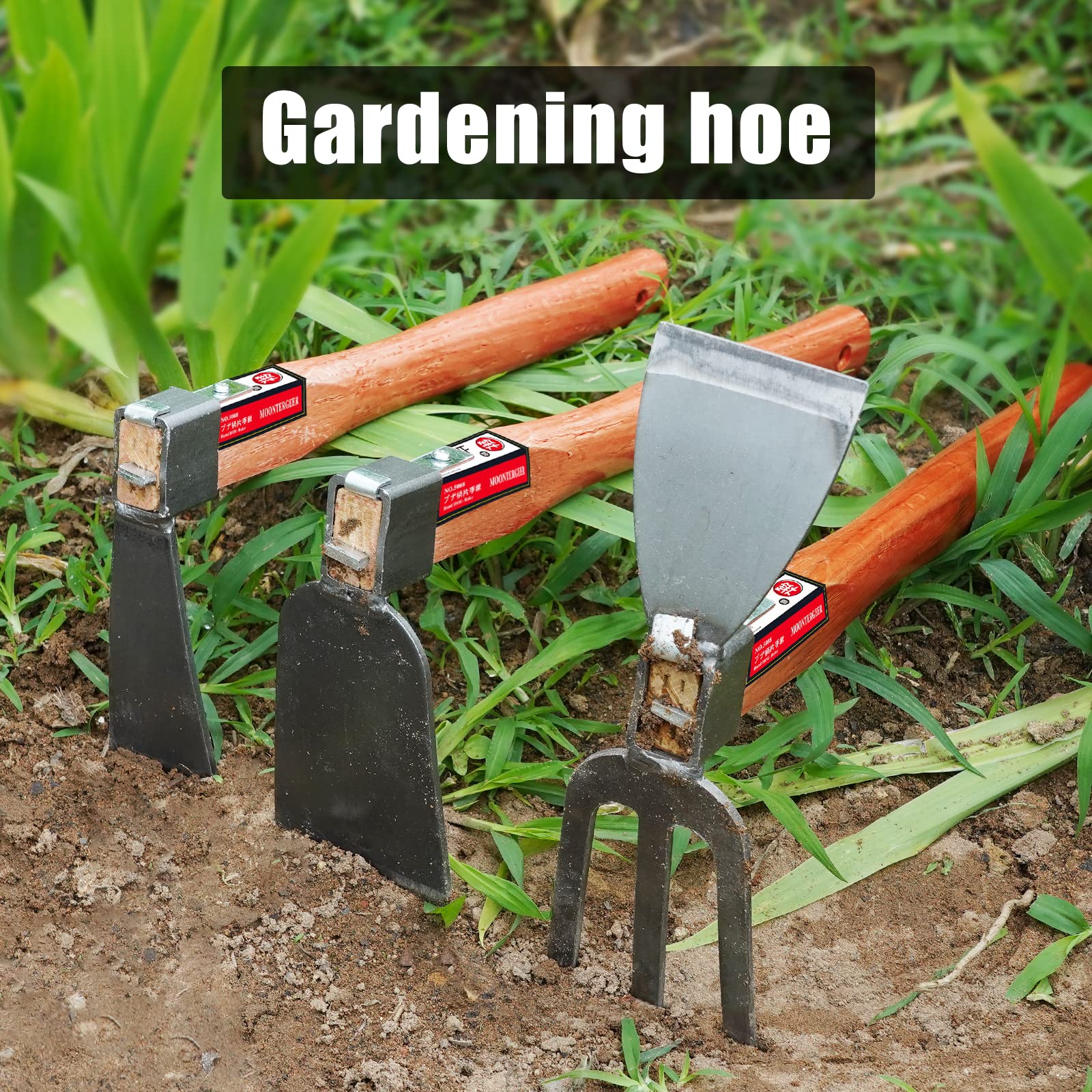 MOONTERGEER Hoe Garden Tools Cultivator Hand Digger Tiller Short Handle for Gardening loosening Soil Weeding Digging 15 in