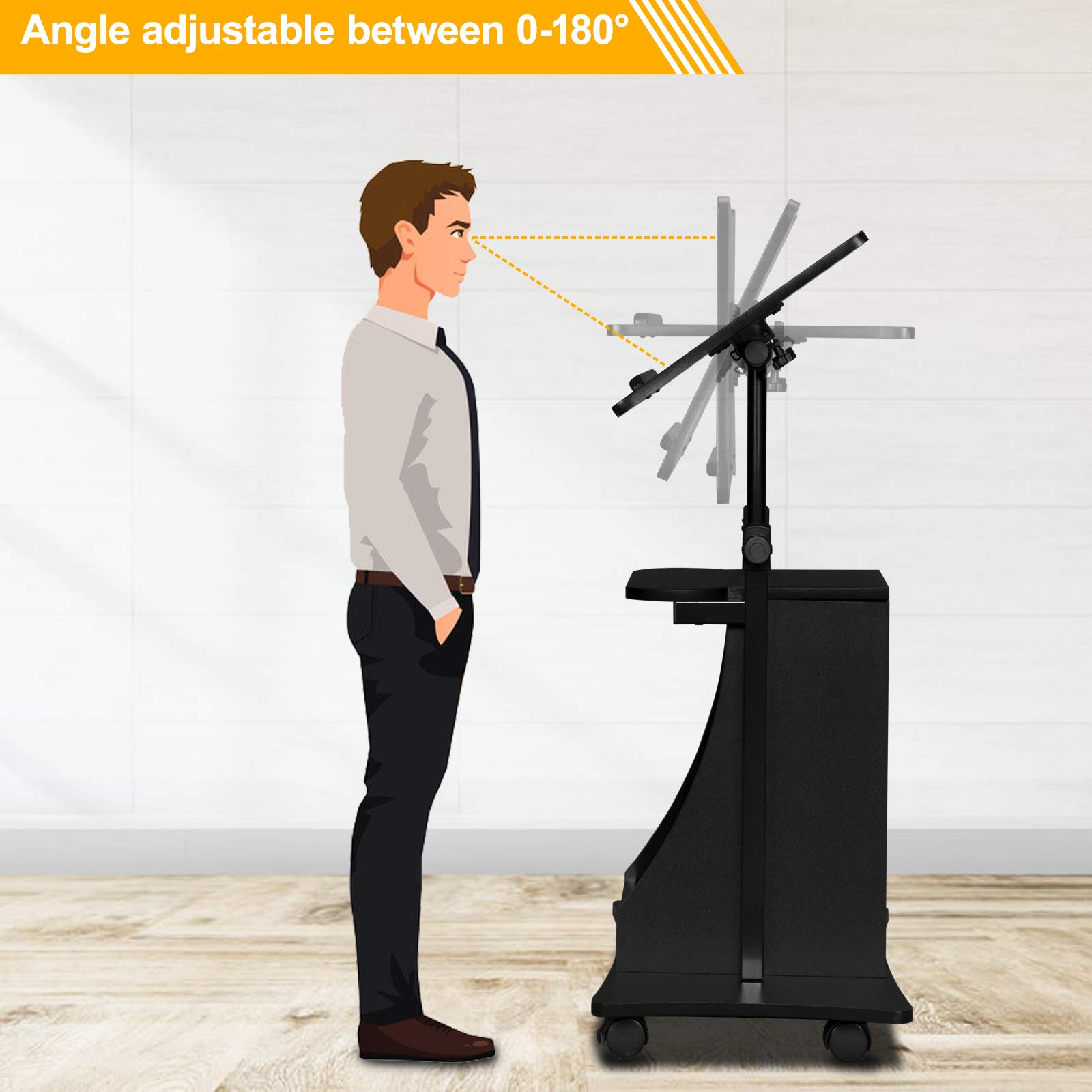 VINGLI Lectern Podium Stand, Mobile Height Adjustable Church Classroom Lecture, Portable Presentation Concert Podium, Reading or Laptop Desk with Edge Stopper, Black