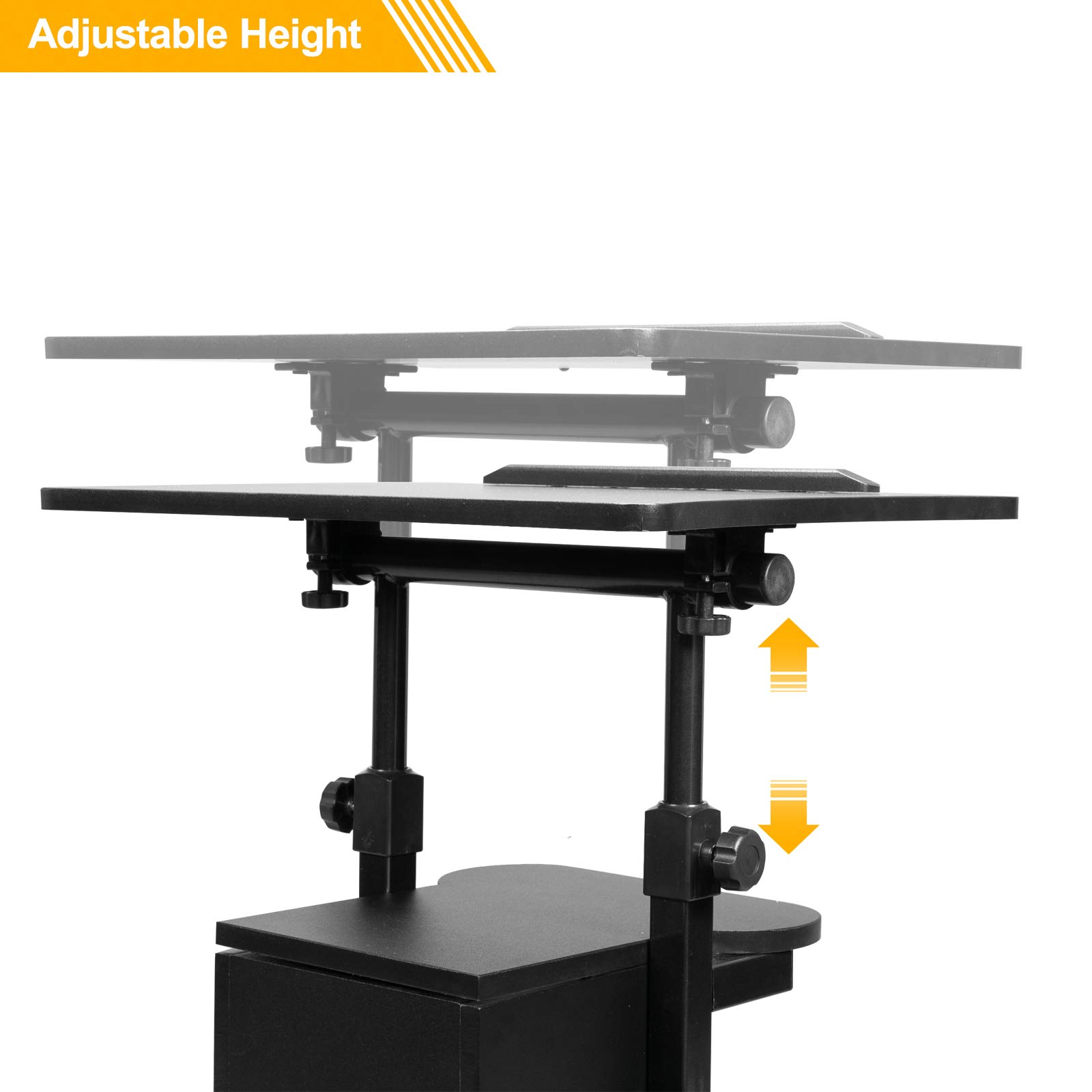 VINGLI Lectern Podium Stand, Mobile Height Adjustable Church Classroom Lecture, Portable Presentation Concert Podium, Reading or Laptop Desk with Edge Stopper, Black