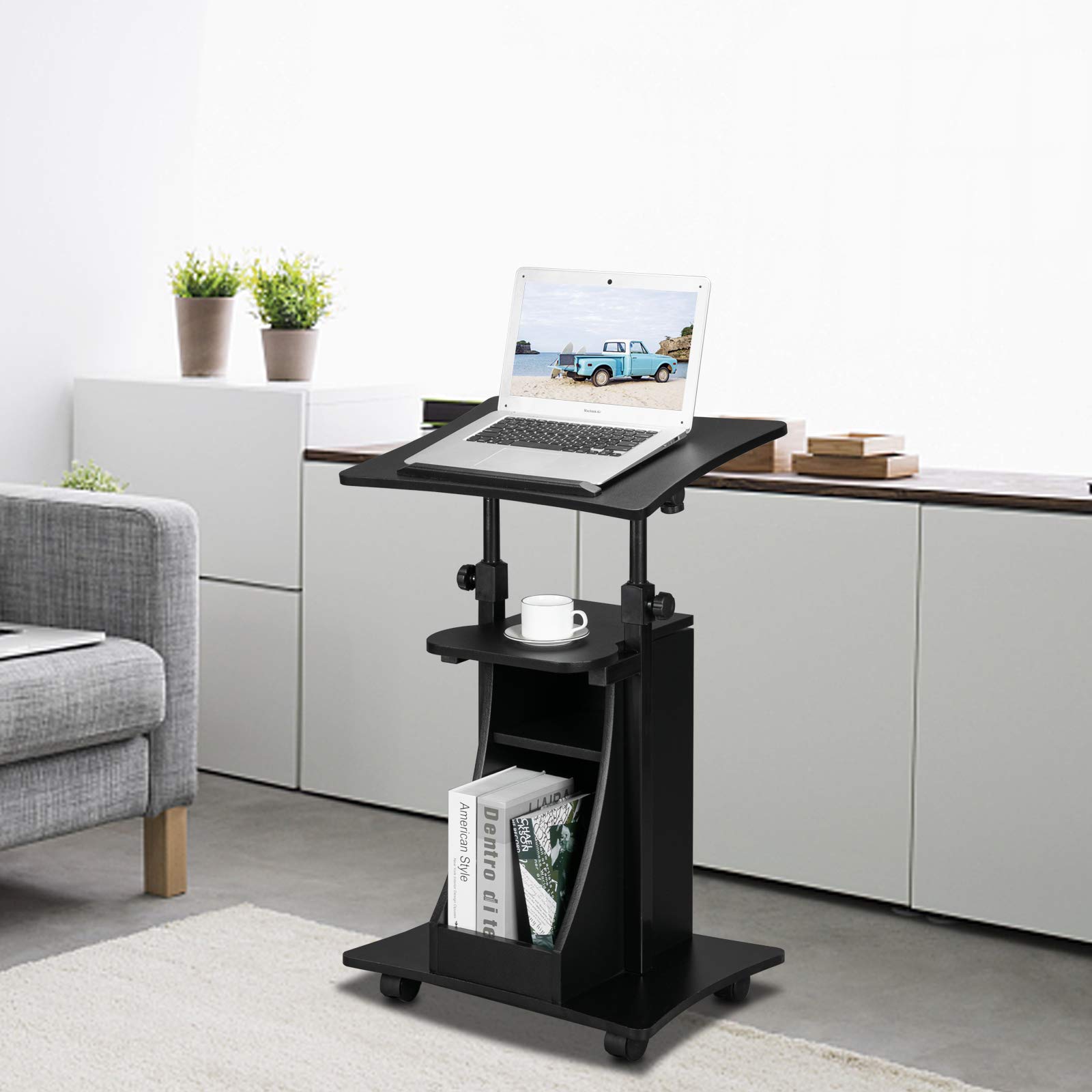 VINGLI Lectern Podium Stand, Mobile Height Adjustable Church Classroom Lecture, Portable Presentation Concert Podium, Reading or Laptop Desk with Edge Stopper, Black