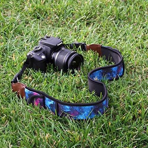 USA GEAR TrueSHOTNeck Strap Neoprene Camera Straps - Padded Camera Strap, Accessory Pocket, and Quick Release Buckles - Compatible with Canon, Nikon, Sony and More DSLR and Mirrorless Camera - Galaxy