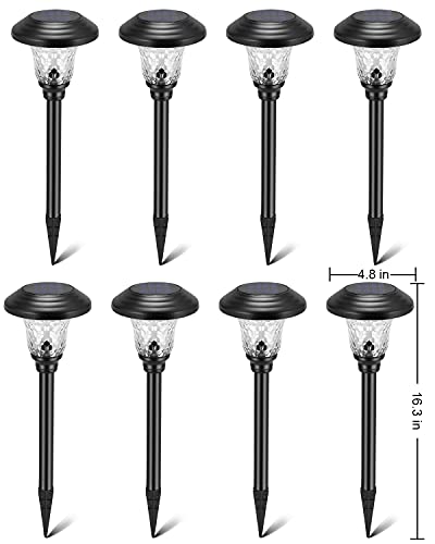 UFOND 8 Pack Solar Pathway Lights Outdoor,Waterproof Solar Garden Lights, Glass Stainless Steel Solar Decor Lamp,Landscape Path Lights for Yard Patio Driveway Sidewalk, (Cool White)