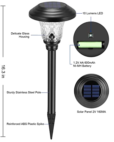UFOND 8 Pack Solar Pathway Lights Outdoor,Waterproof Solar Garden Lights, Glass Stainless Steel Solar Decor Lamp,Landscape Path Lights for Yard Patio Driveway Sidewalk, (Cool White)