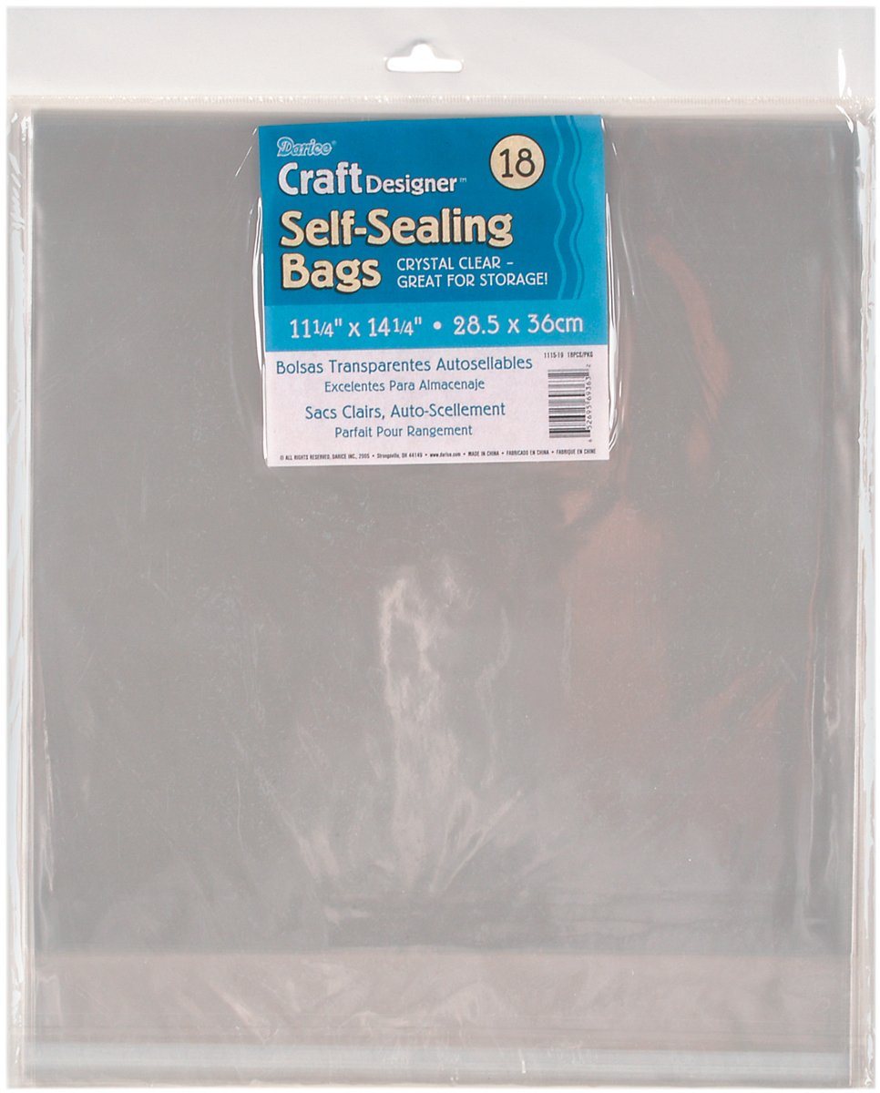 Darice 1115-19 18/Pack Plastic Self Sealing Bags, 11-1/4 by 14-1/4-Inch, Clear