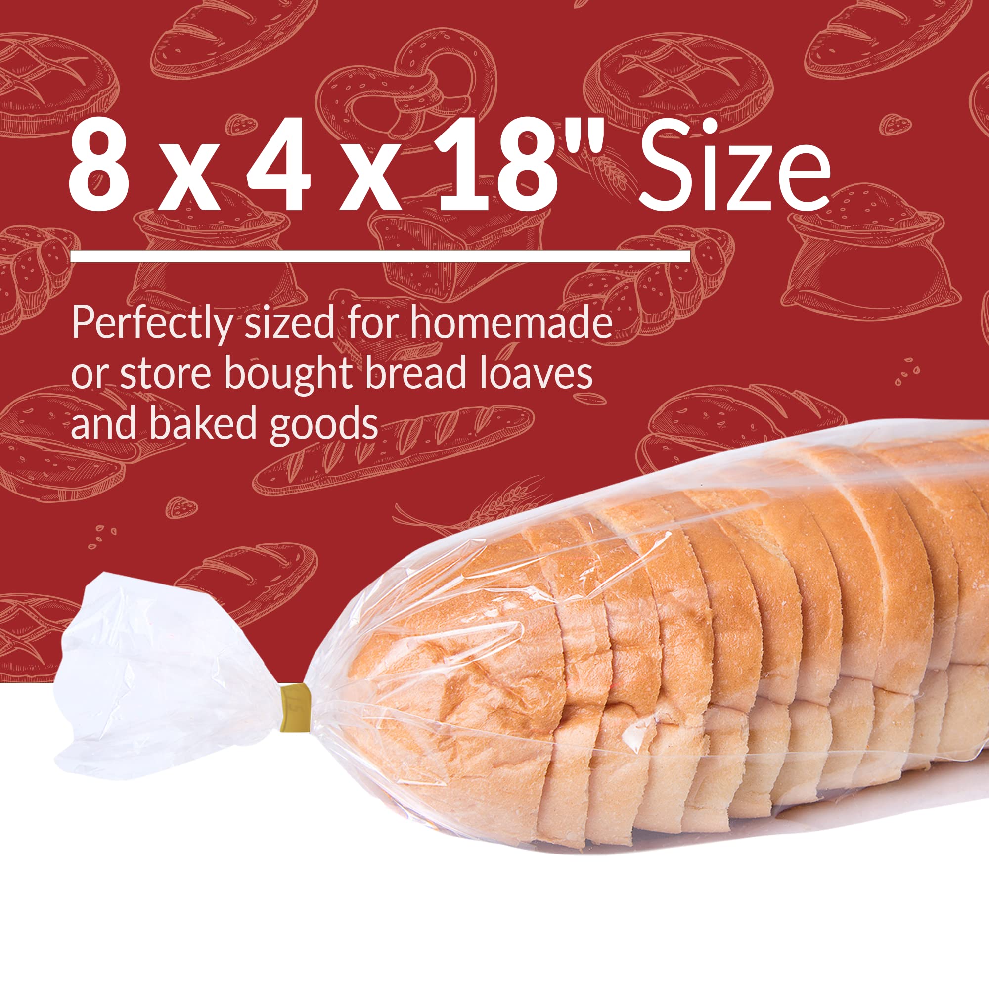 Reli. Bread Bags with Ties | 8 x 4 x 18" | 500 Pack (500 Twist Ties) | Bulk Bread Bags for Homemade Bread | Plastic Bread Bags for Bakery, Bread Storage | Bread Loaf Packing Bags | Clear, Large