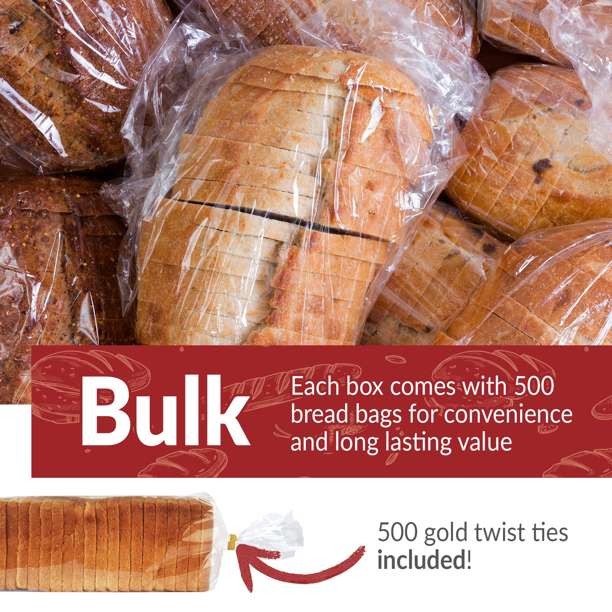 Reli. Bread Bags with Ties | 8 x 4 x 18" | 500 Pack (500 Twist Ties) | Bulk Bread Bags for Homemade Bread | Plastic Bread Bags for Bakery, Bread Storage | Bread Loaf Packing Bags | Clear, Large