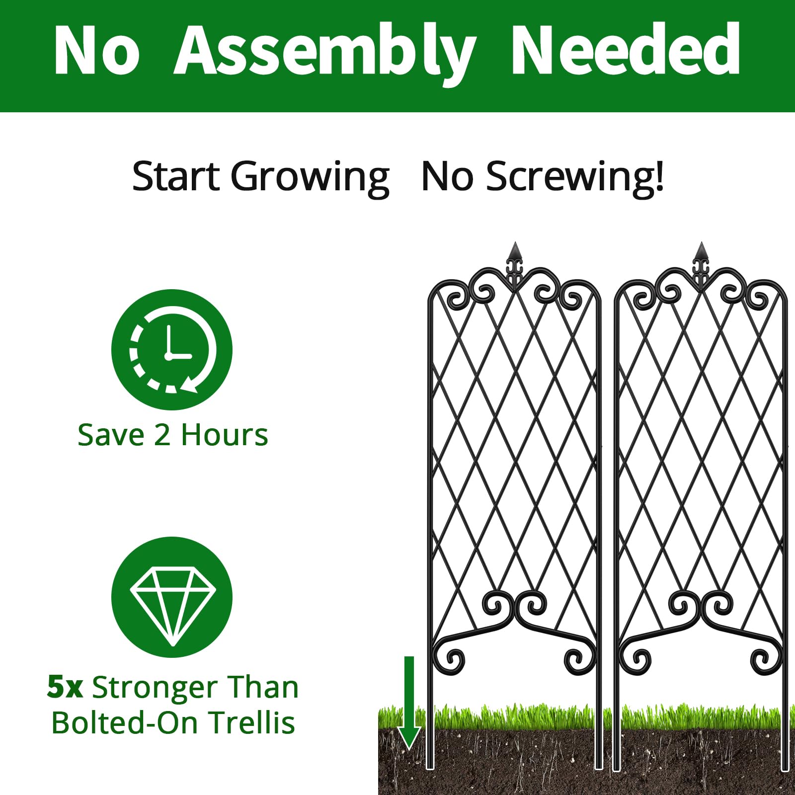 Amagabeli 2 Pack Garden Trellis for Climbing Plants 60" x 18" Rustproof Iron Potted Vines Vegetables Vining Flowers Patio Metal Wire Lattices Grid Panels for Ivy Roses Cucumbers Clematis White