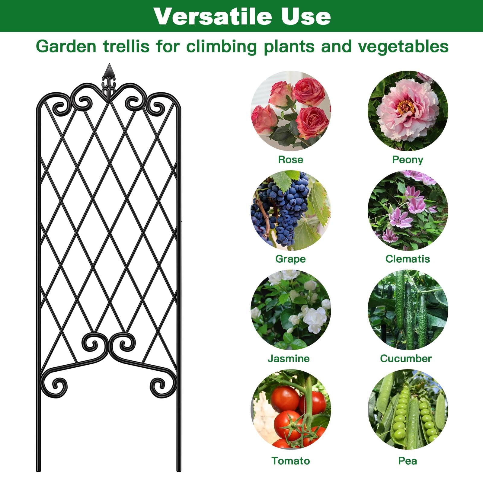 Amagabeli 2 Pack Garden Trellis for Climbing Plants 60" x 18" Rustproof Iron Potted Vines Vegetables Vining Flowers Patio Metal Wire Lattices Grid Panels for Ivy Roses Cucumbers Clematis White