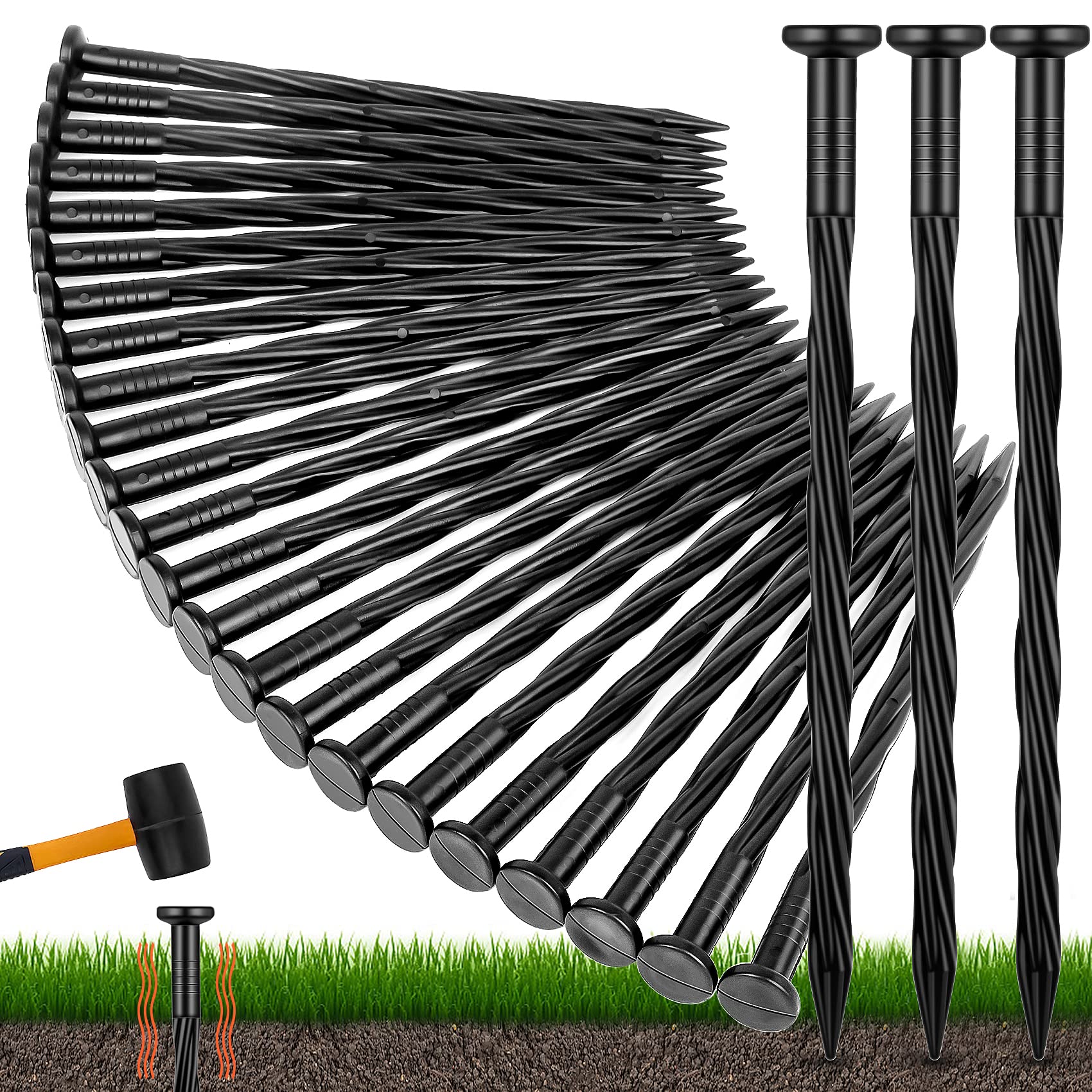 NEUERMOND 60 Count Plastic Landscape Edging Anchoring Stakes 8-Inch Garden Lawn Yard Landscaping Spikes for Paver Edging, Weed Barrier, Tent, Artificial Turf & More