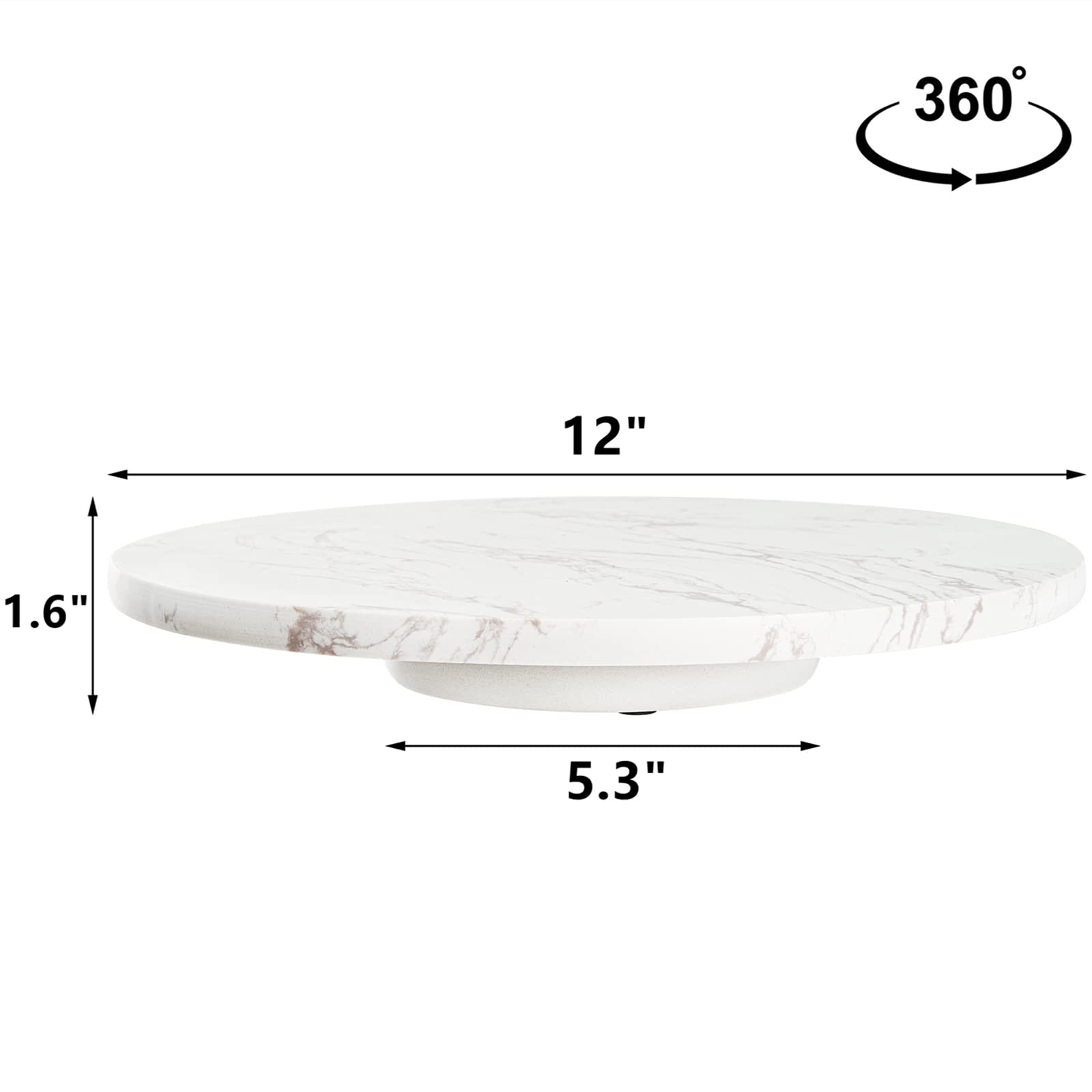 DEAYOU Marble Lazy Susan, Round Marble Tray Turntable Cake Stand, 12" Lazy Susan Cheese Board with Silent Rotating for Serving, Table Display, Cupcake, Food, White, Revolving Cake Leveler Spinner