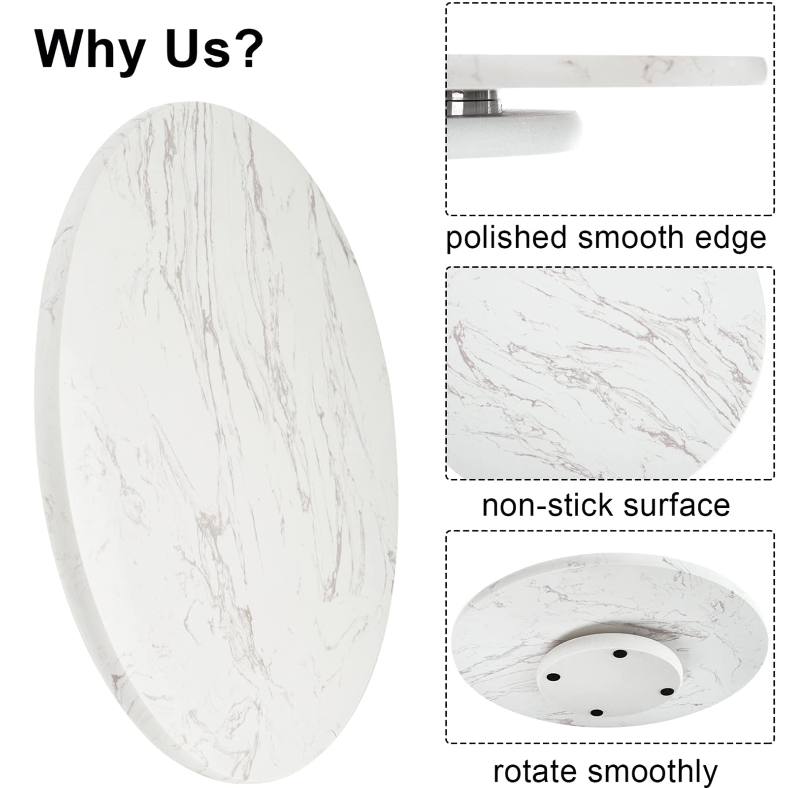 DEAYOU Marble Lazy Susan, Round Marble Tray Turntable Cake Stand, 12" Lazy Susan Cheese Board with Silent Rotating for Serving, Table Display, Cupcake, Food, White, Revolving Cake Leveler Spinner