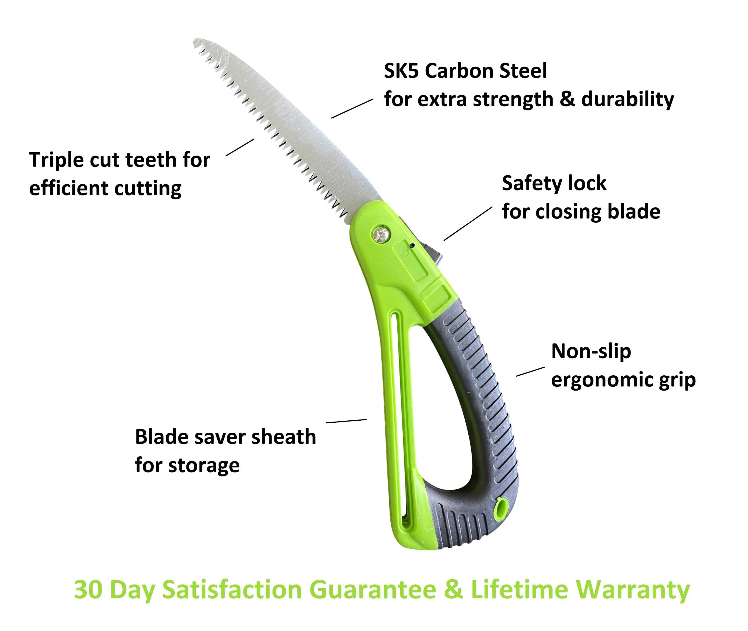 Garden Guru Folding Pruner Saw with Ergonomic Handle & Safety Lock β Non Slip β Rust Resistant Hardened Steel β Professional Grade Sawtooth Blade β for Pruning Trimming Camping Clearing