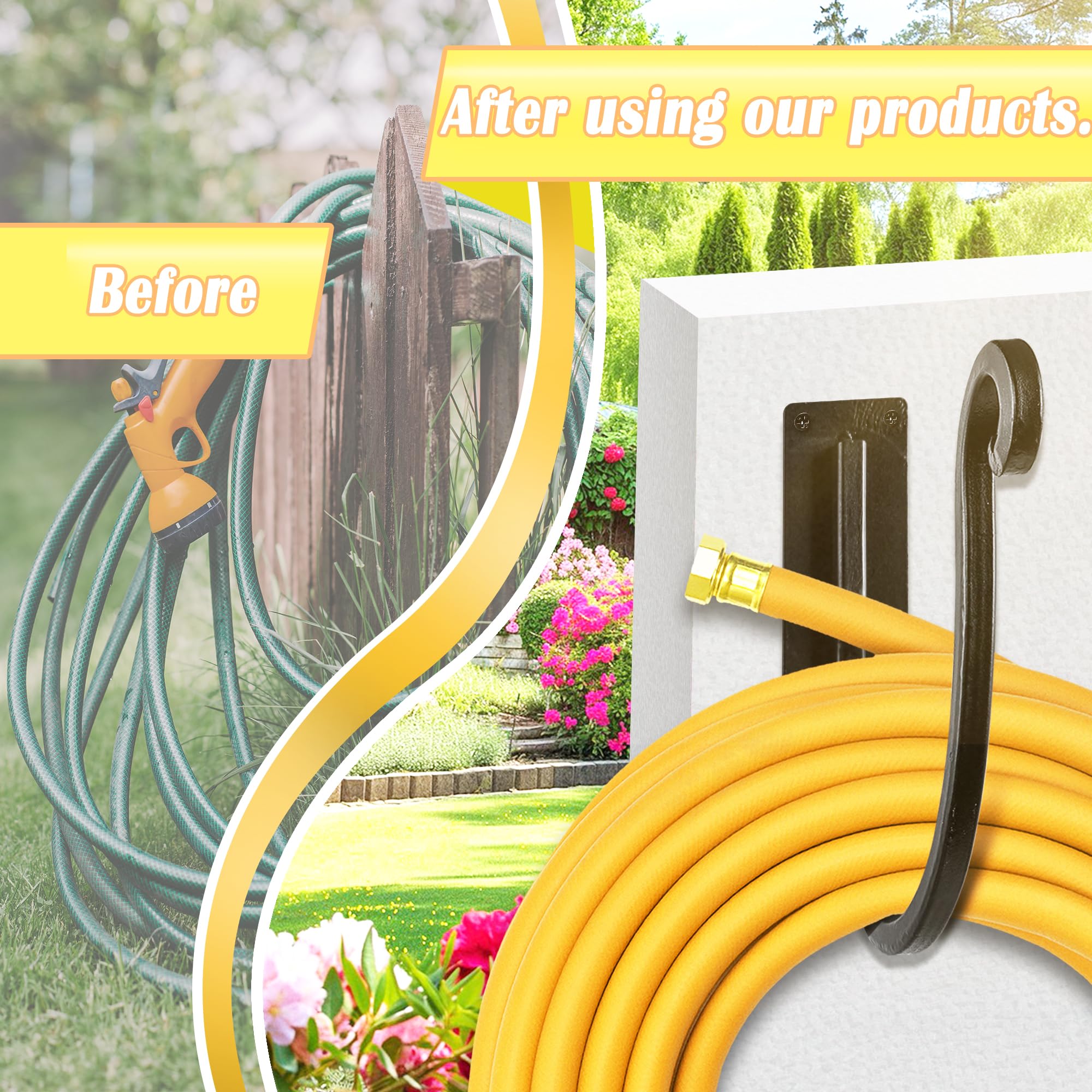 JUNSHUO Hose Holder Wall Mount (Metal/8-Inch) Heavy-Duty Garden Hose Hanger Outdoor, Hand-Forged Hose Rack Mount