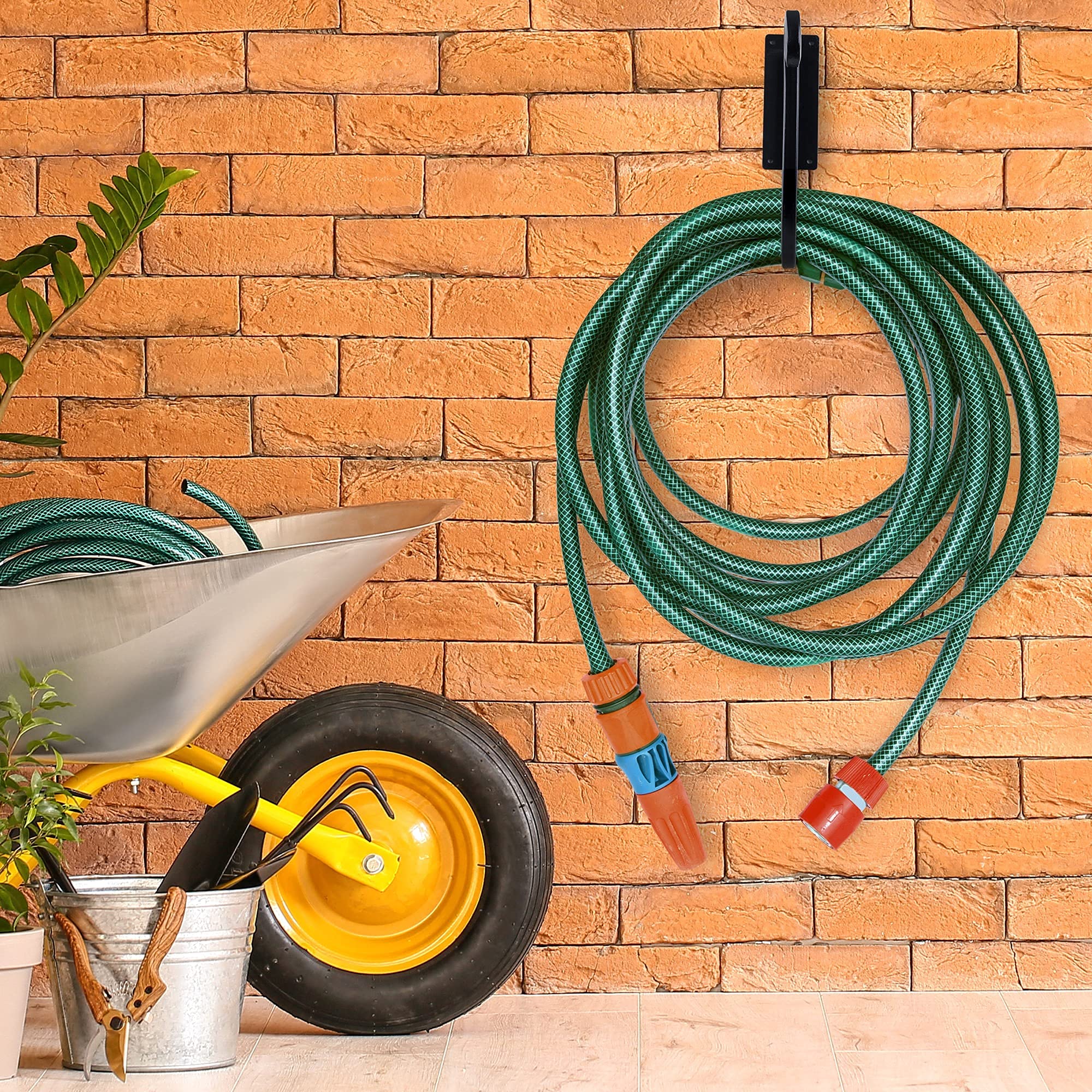 JUNSHUO Hose Holder Wall Mount (Metal/8-Inch) Heavy-Duty Garden Hose Hanger Outdoor, Hand-Forged Hose Rack Mount