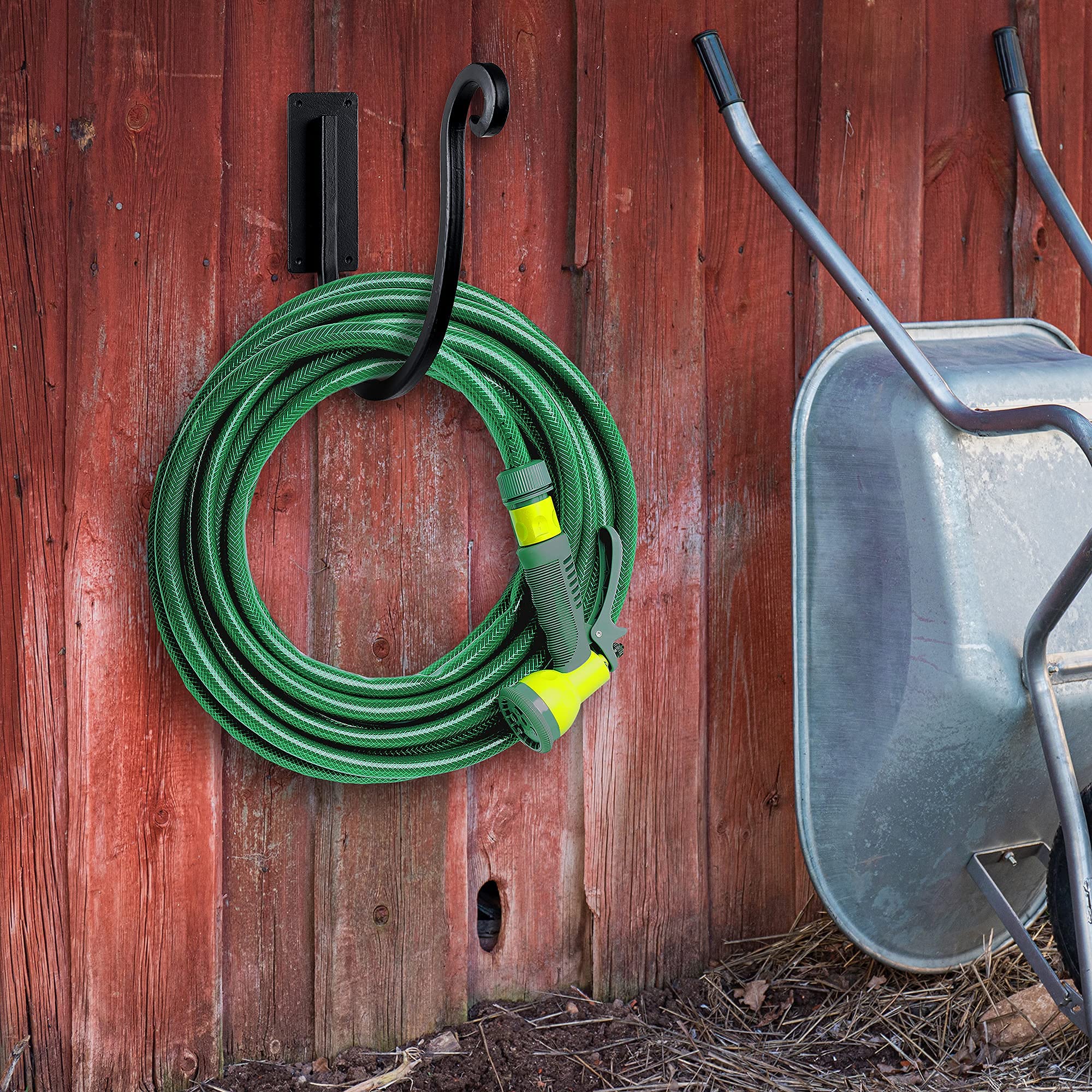 JUNSHUO Hose Holder Wall Mount (Metal/8-Inch) Heavy-Duty Garden Hose Hanger Outdoor, Hand-Forged Hose Rack Mount