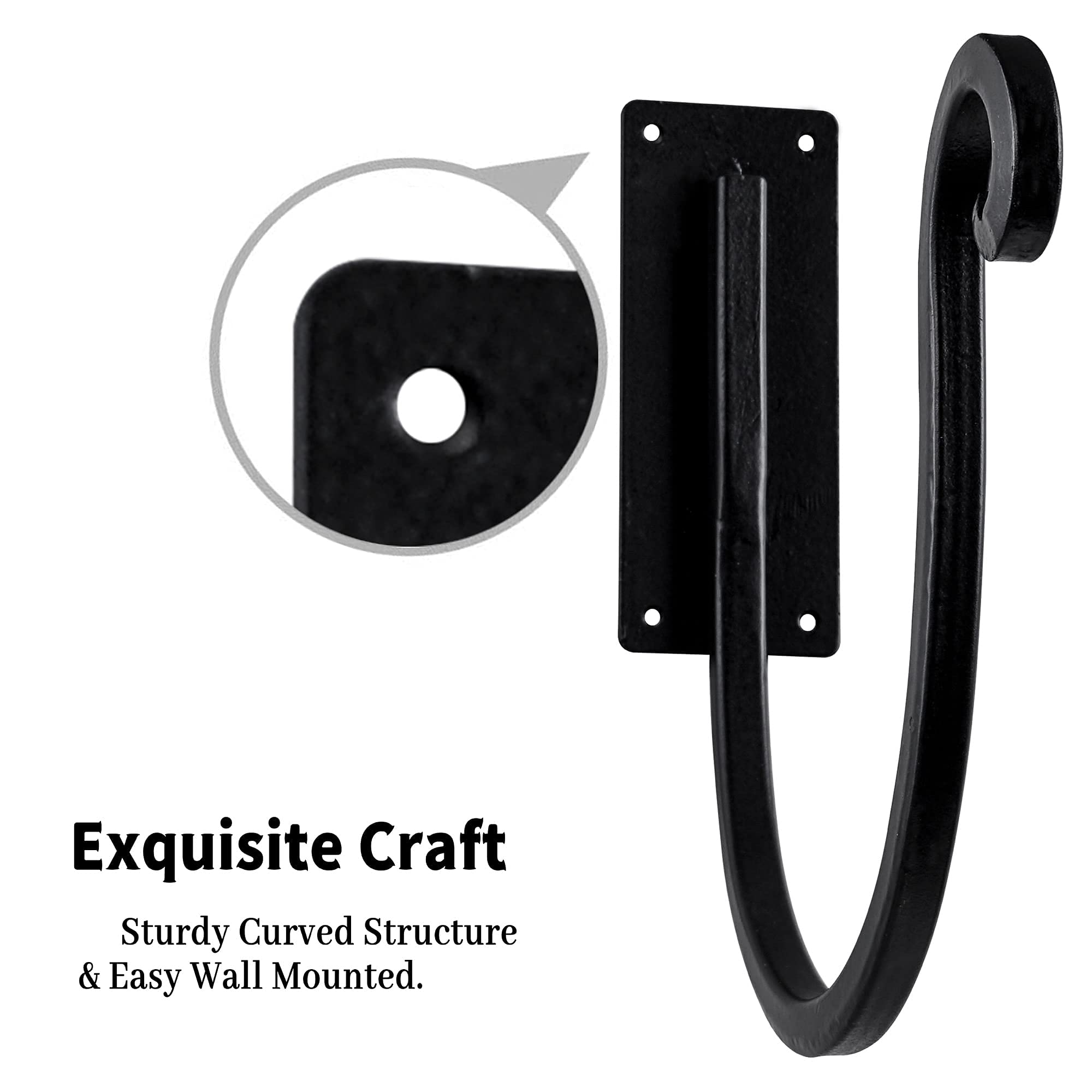 JUNSHUO Hose Holder Wall Mount (Metal/8-Inch) Heavy-Duty Garden Hose Hanger Outdoor, Hand-Forged Hose Rack Mount