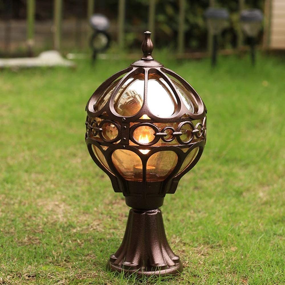 MODEBHD Villa Column European Head Post Lamp Outdoor Waterproof Table Lamp Wall Courtyard Lawn Garden Lamp Column Light 1-Light E27 Retro Aluminum Balcony Pillar Light Lantern Traditional Landscape Li