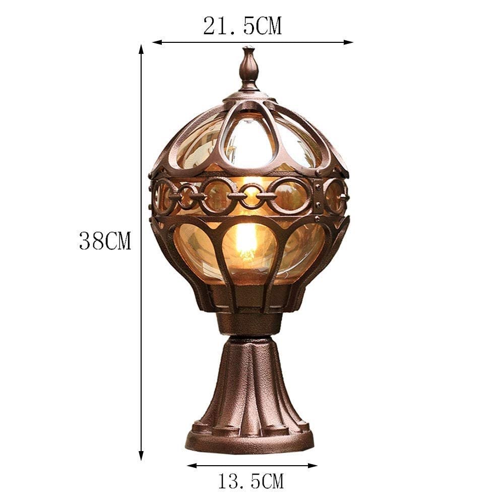 MODEBHD Villa Column European Head Post Lamp Outdoor Waterproof Table Lamp Wall Courtyard Lawn Garden Lamp Column Light 1-Light E27 Retro Aluminum Balcony Pillar Light Lantern Traditional Landscape Li