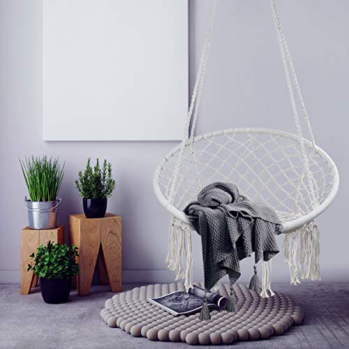 YRYM HT Macrame Swing Hammock Chair - Macrame Hanging Chair with Durable Hanging Hardware Kit, Indoor & Outdoor Macrame Swing Chairs for Bedrooms, Patio, Porch, Deck, Yard, Garden