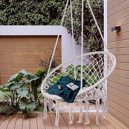 YRYM HT Macrame Swing Hammock Chair - Macrame Hanging Chair with Durable Hanging Hardware Kit, Indoor & Outdoor Macrame Swing Chairs for Bedrooms, Patio, Porch, Deck, Yard, Garden