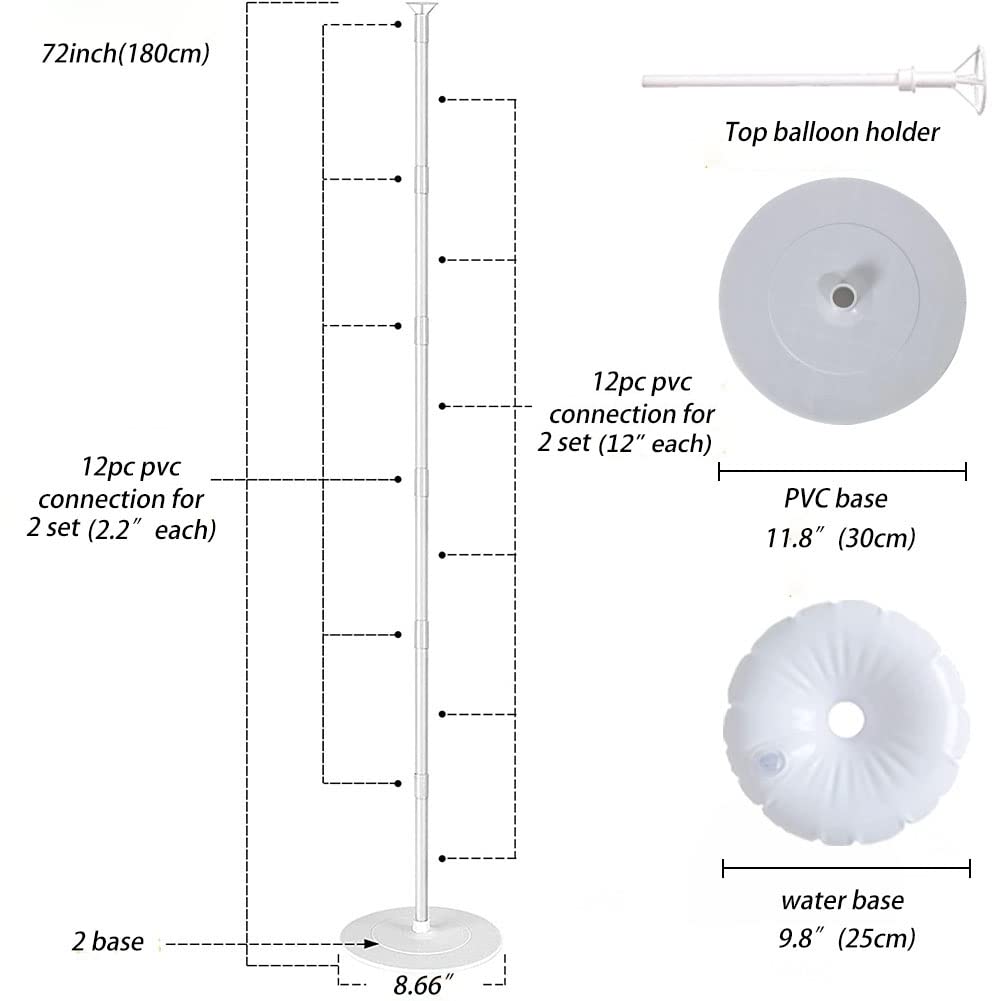 72 inch 2 Set Balloon Column Stand Kit Base and Pole Height 30Pcs Balloon Rings Balloon Tower Decoration for Birthday Party Wedding Party Event Decorations(Balloons are not included)