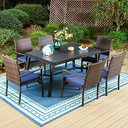 PHI VILLA 9 Pieces Patio Dining Set for 8, Rattan Wicker Chairs and E-Coating Expandable Rectangular Metal Table, Outdoor Dining Table and Chairs Furniture for Backyard Deck Garden Porch