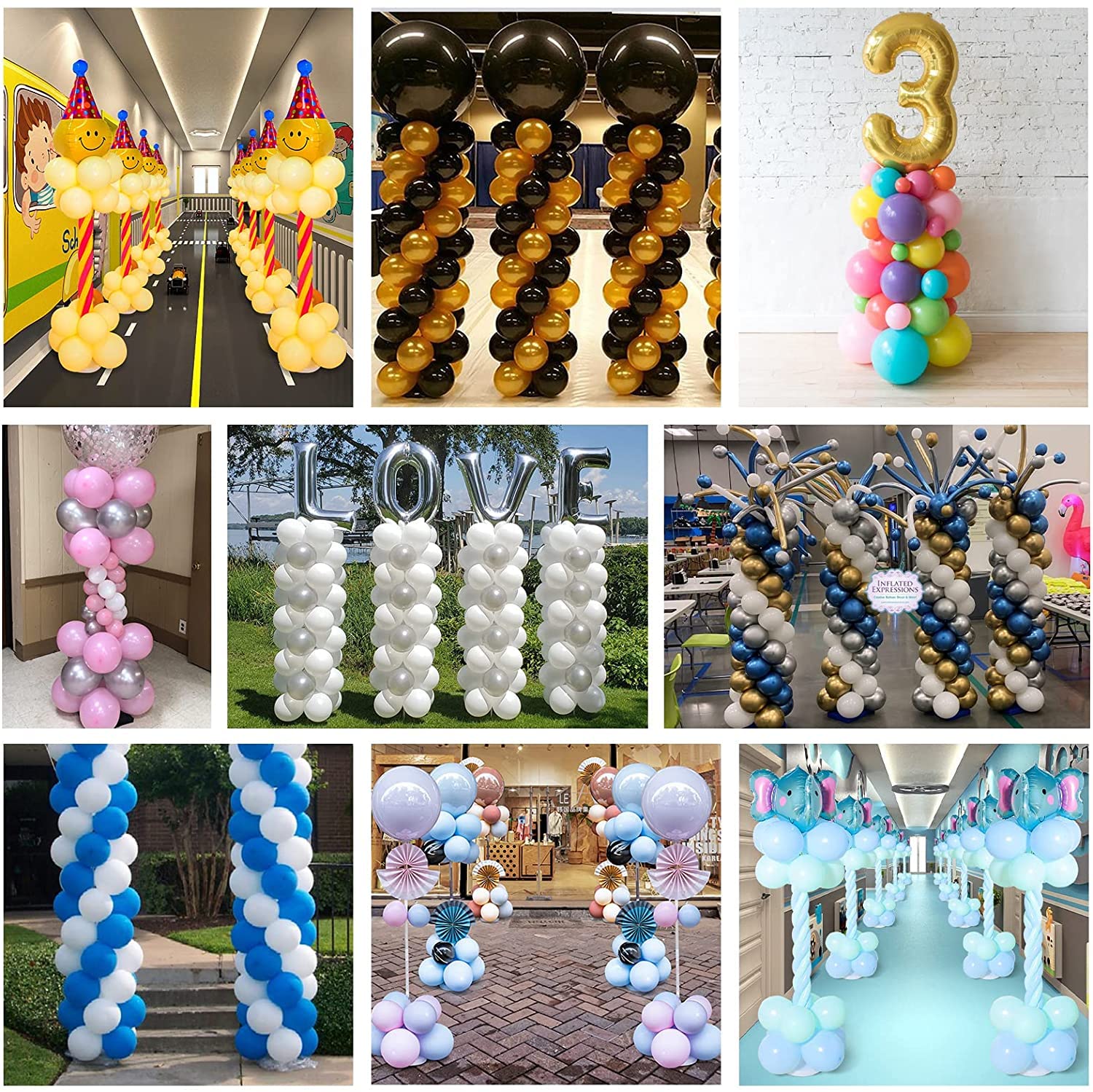 72 inch 2 Set Balloon Column Stand Kit Base and Pole Height 30Pcs Balloon Rings Balloon Tower Decoration for Birthday Party Wedding Party Event Decorations(Balloons are not included)