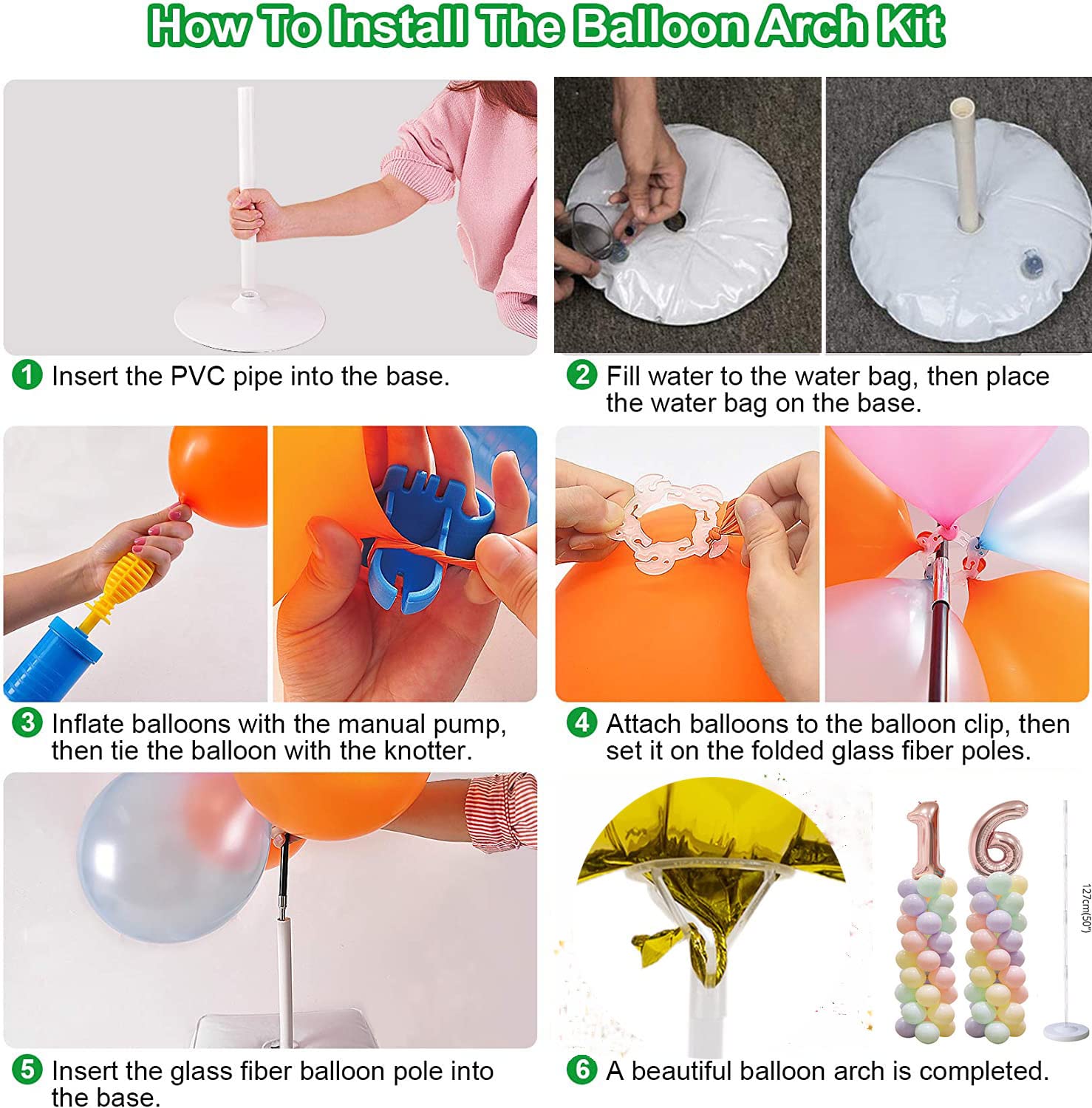 72 inch 2 Set Balloon Column Stand Kit Base and Pole Height 30Pcs Balloon Rings Balloon Tower Decoration for Birthday Party Wedding Party Event Decorations(Balloons are not included)